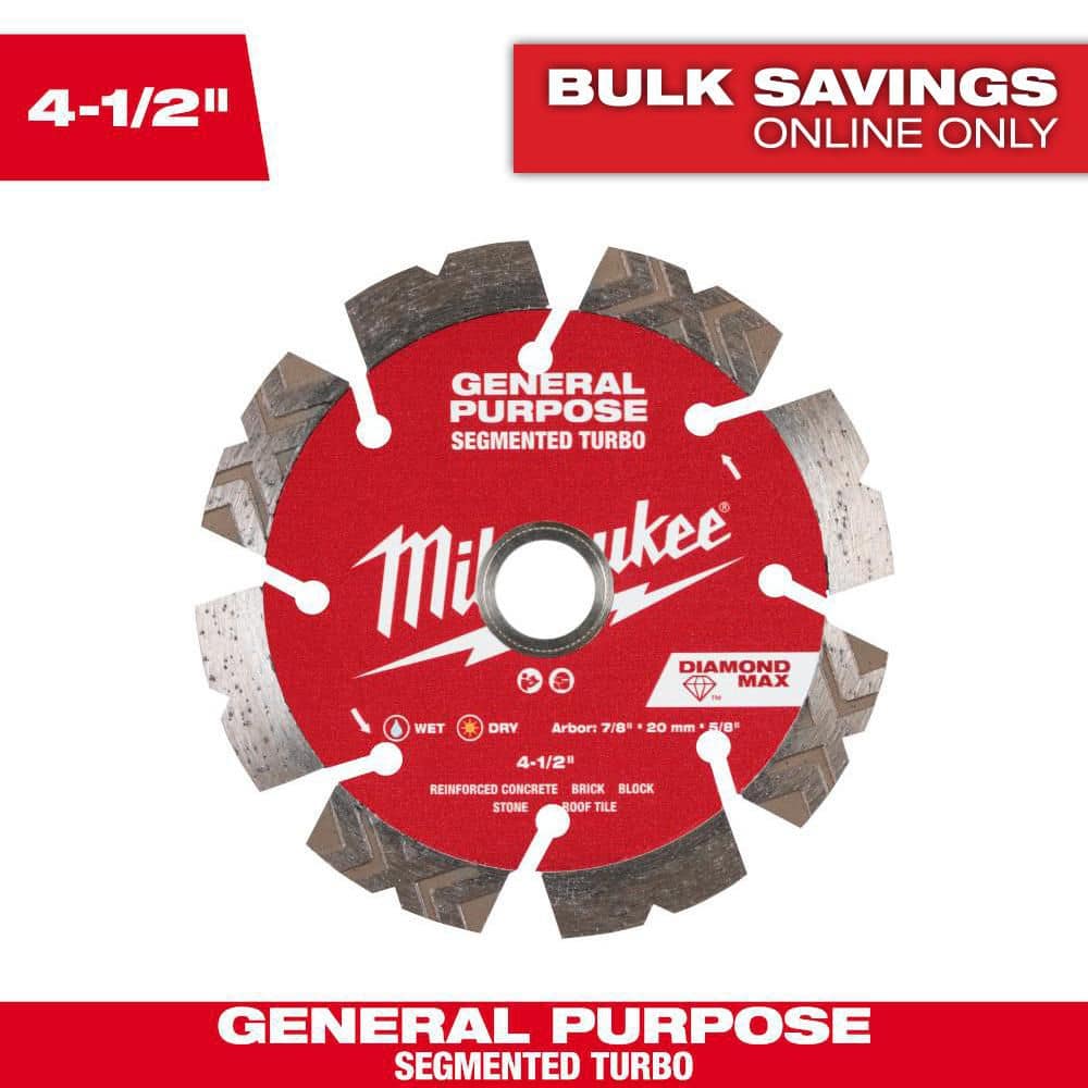 Milwaukee 4.5 in. DIAMOND MAX General Purpose Segmented Turbo Diamond Blade 49-93-9004 - The ...