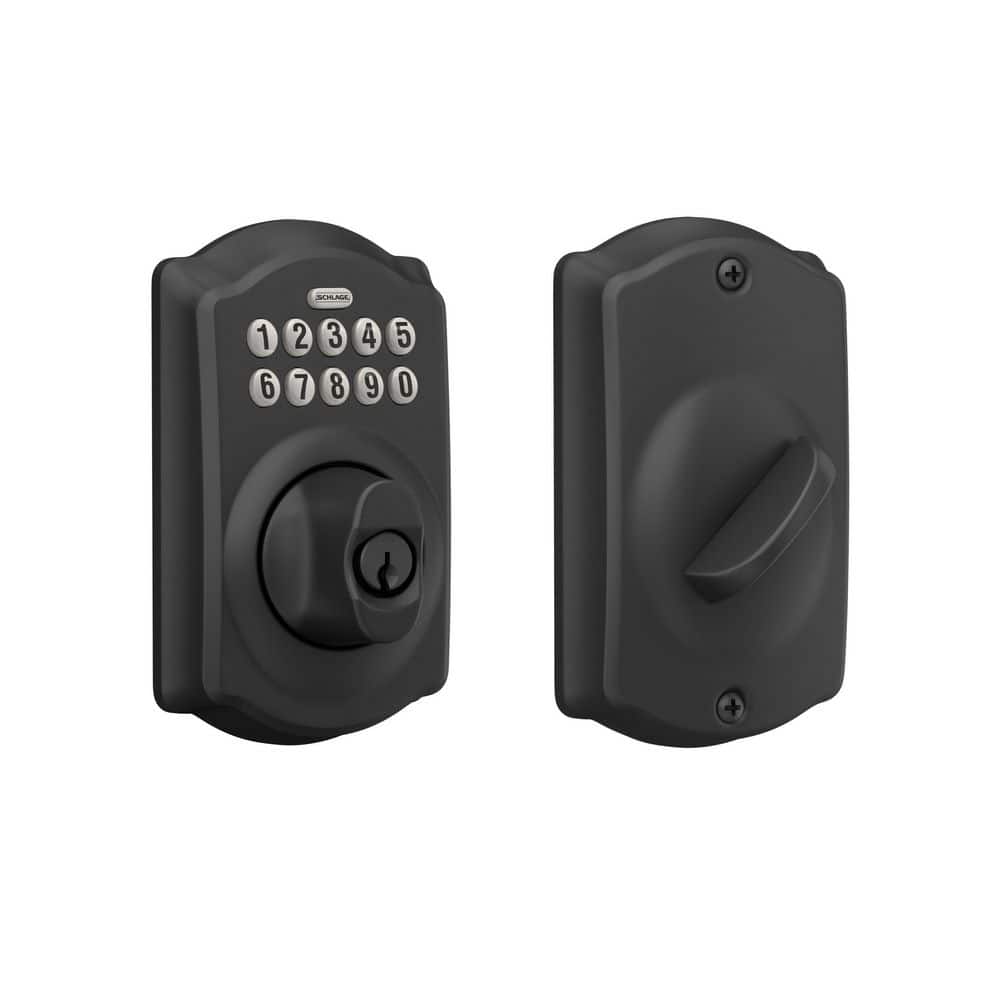 Schlage Camelot Matte Black Electronic Keypad Single Cylinder Deadbolt ...