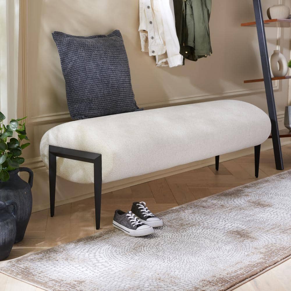 SAFAVIEH Stacia Cream/Black Entryway Bench With Cushion 57.48 in ...