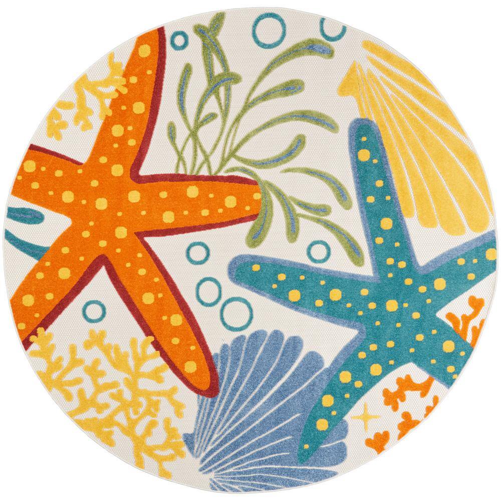 Nourison Aloha Multicolor 8 ft. x 8 ft. Round Nautical Contemporary ...