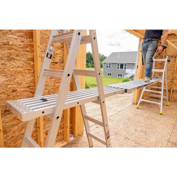 Gorilla Ladders 26 ft. Aluminum Ladder, Rail Brackets, Step Platform ...