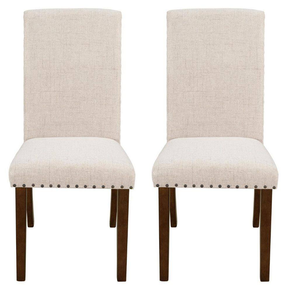 Aoibox Beige High-Back Fabric Upholstered Dining Chairs with Copper ...