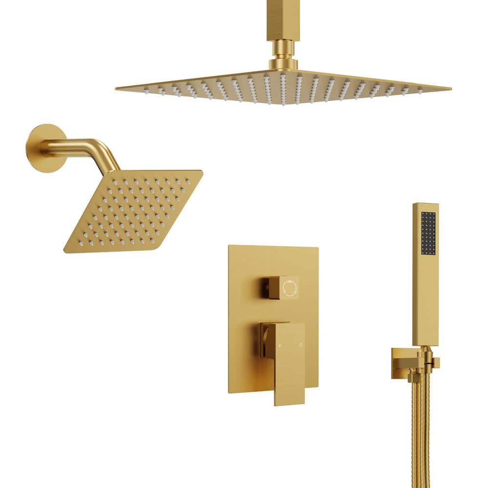 GRANDJOY 10&6 in. Dual Square Shower Heads Double Handle 3-Spray Tub ...