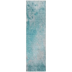 HomeRoots Teal 2 ft. x 8 ft. Woven Abstract Runner Indoor/Outdoor Area ...
