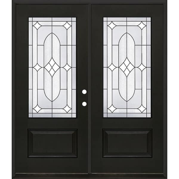 Steves & Sons Regency 64 in. x 80 in. 3/4L Axis Glass LHIS Onyx Stain Fiberglass Double Prehung ...