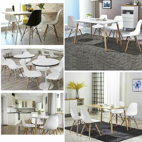 Costway White Dining Chairs Mid Century Modern Wooden Legs Kitchen Living Room Set of 2 GHMHSKU01097