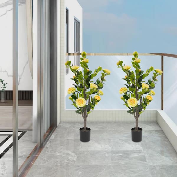 YIYIBYUS 3 ft. Artificial Camellia Tree in Pot Office Living Room Home ...