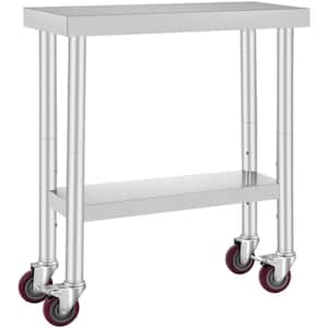SKYSHALO Silver Stainless Steel Rolling Table 24 x 18 x 34 in. Kitchen ...