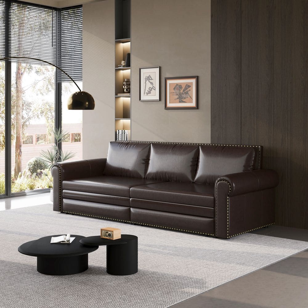 Seafuloy 3-in-1 Convertible 94 in. W Dark Brown Faux Leather King Size ...