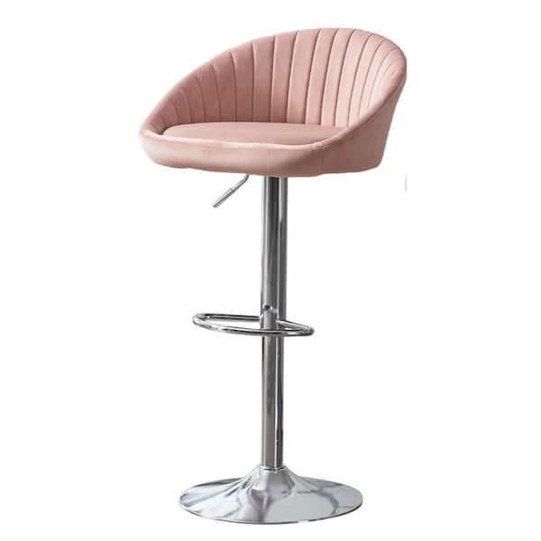 42 in. Pink Modern Velvet Adjustable Metal Counter Height Bar Stools ...