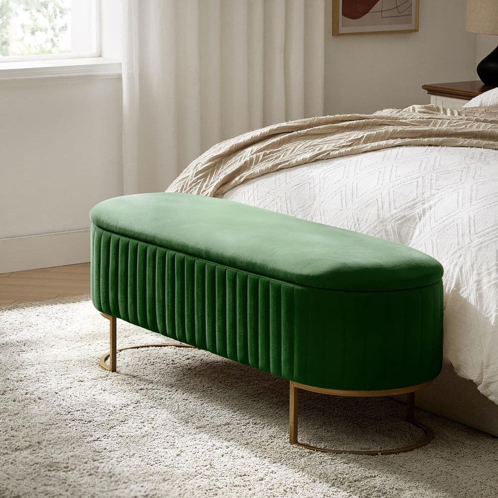 JAYDEN CREATION Drotar Olive Modern Storage Bench with Metal Base 50.5 ...