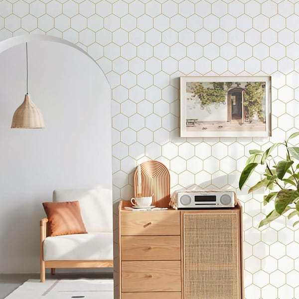 Gold Geometric Hexagon Contact Paper Peel and Stick Wallpaper Roll Set ...