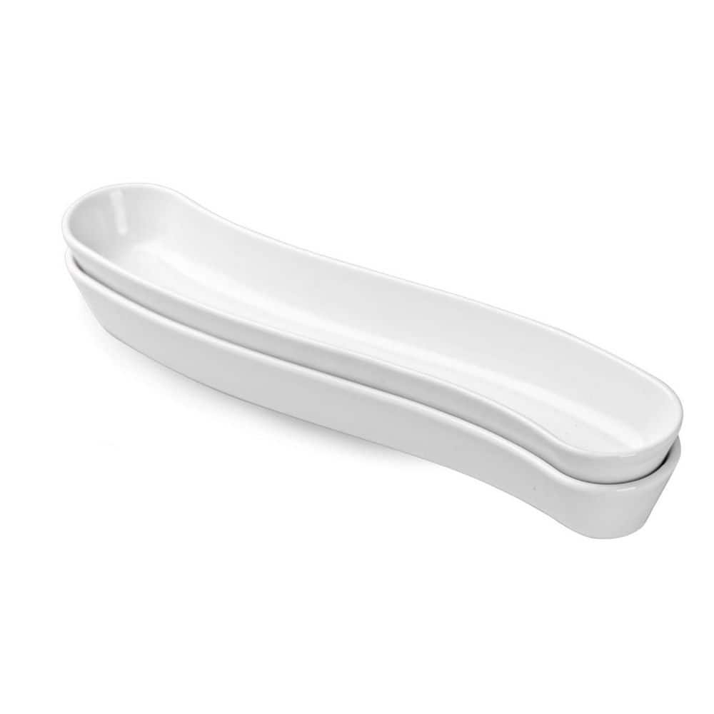 Wudkey 17 in. Modern White Ceramic Olive Plates, Long Arc Shape ...