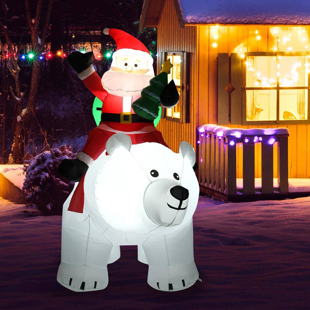 Buy 6.5 ft. Pre-Lit LED Lights Christmas Inflatable Santa Riding Polar ...