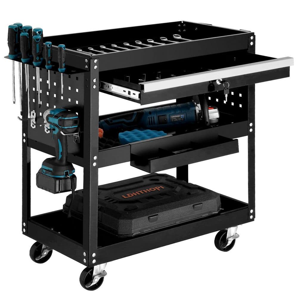 LITEKON Tool Storage 29.5 in.-330 lbs. Tool Cart with Wheels Drawer ...