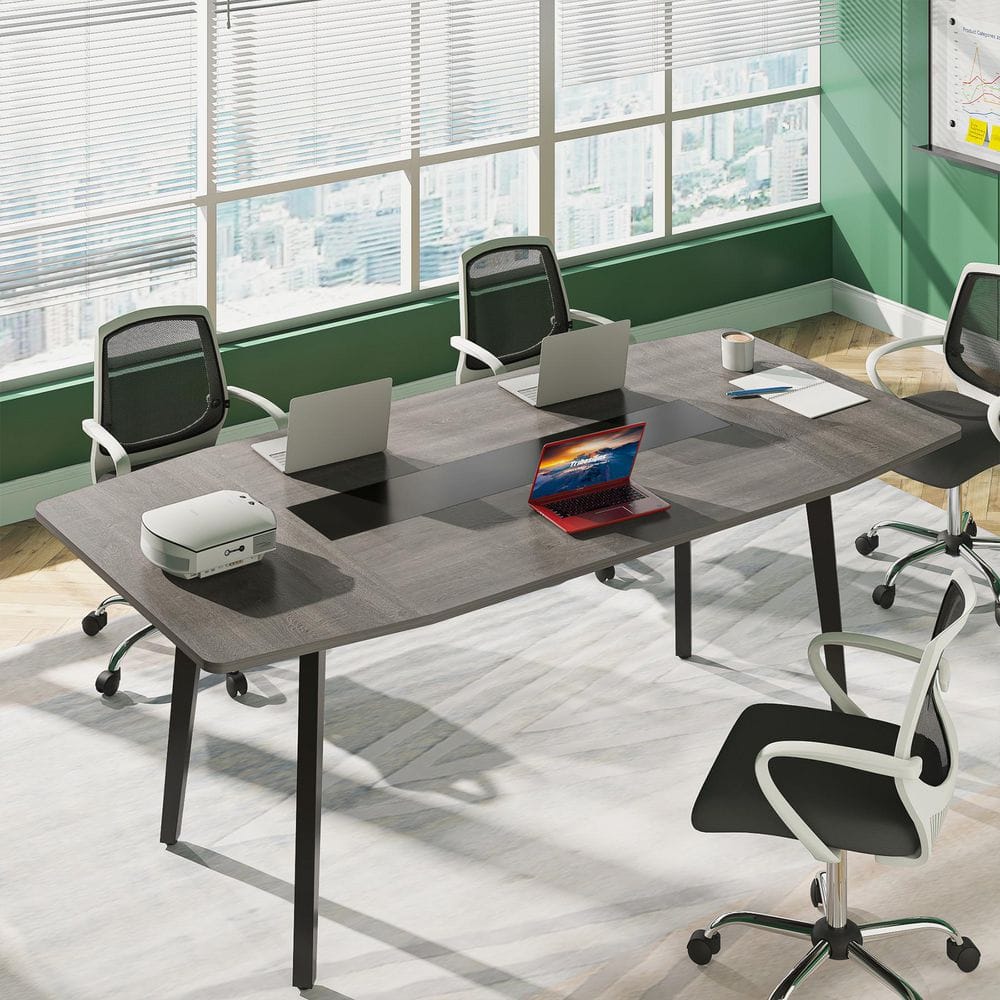 BYBLIGHT Capen 70.8 in. Rectangular Gray Engineered Wood Computer Desk ...
