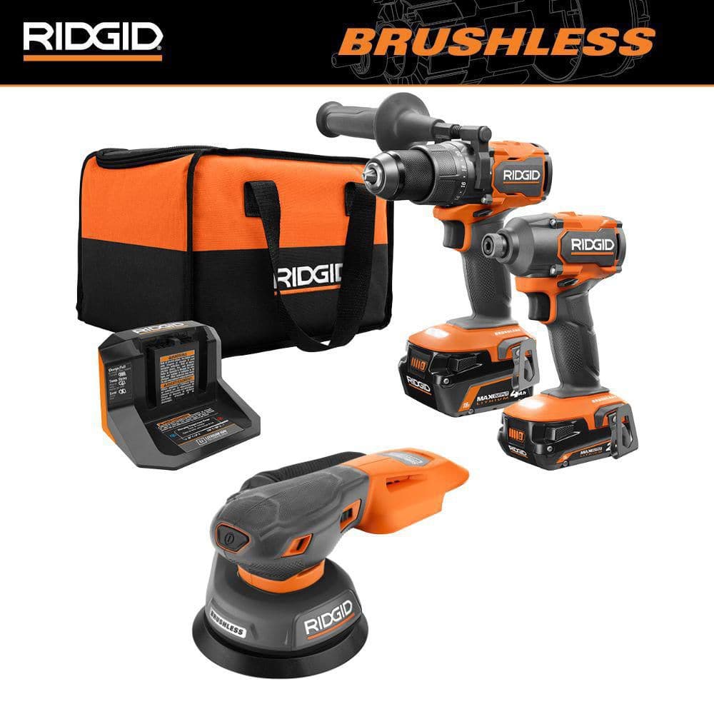 RIDGID 18V Brushless Cordless 2-Tool Combo Kit w/ (2) Batteries ...