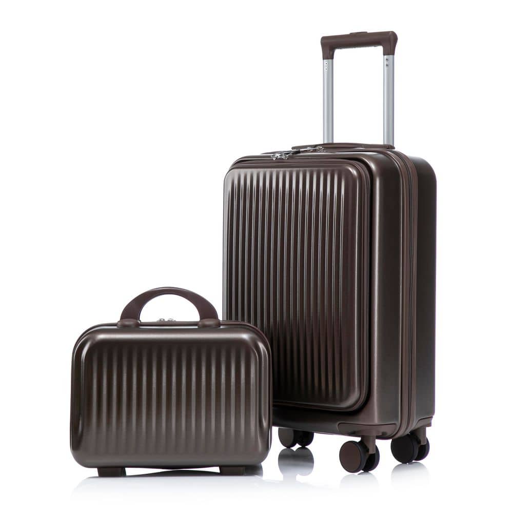 Tatahance 2-Piece 20in. Brown ABS Hardside Spinner Luggage Set with ...