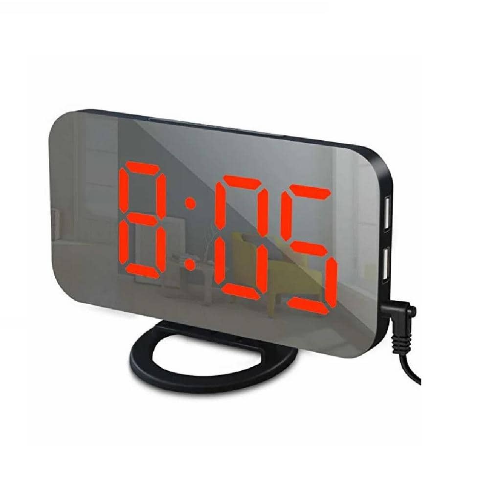 Afoxsos Black-Red Digital LED Alarm Clock Mirror 2 USB Charger Ports ...