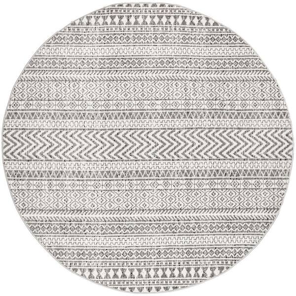 nuLOOM Catherine Henna Tribal Bands Gray 6 ft. x 6 ft. Round Indoor ...