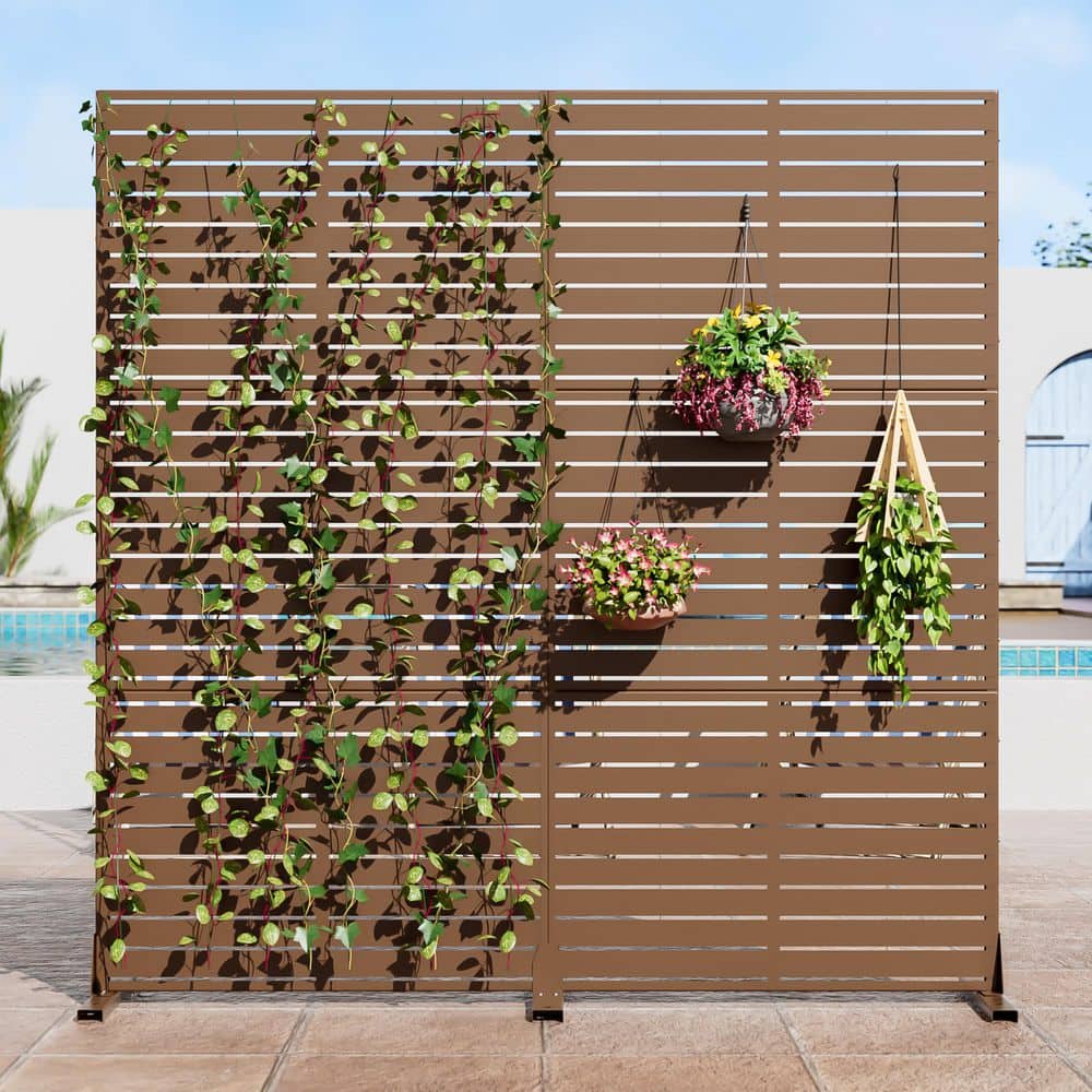 Dovelina 2-Piece 35 in. x 72 in. Brown Textured Metal Garden Screens ...