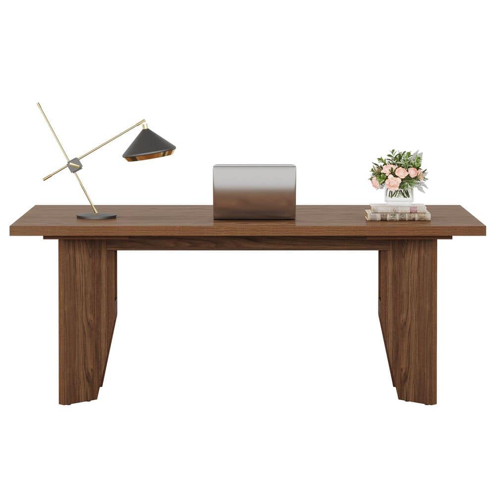 BYBLIGHT Moronia 63 in. Rectangle Brown Wood Office Computer Desk ...