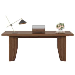 BYBLIGHT 63 in. Brown Rectangle Wood Computer Desk with Storage, Large ...