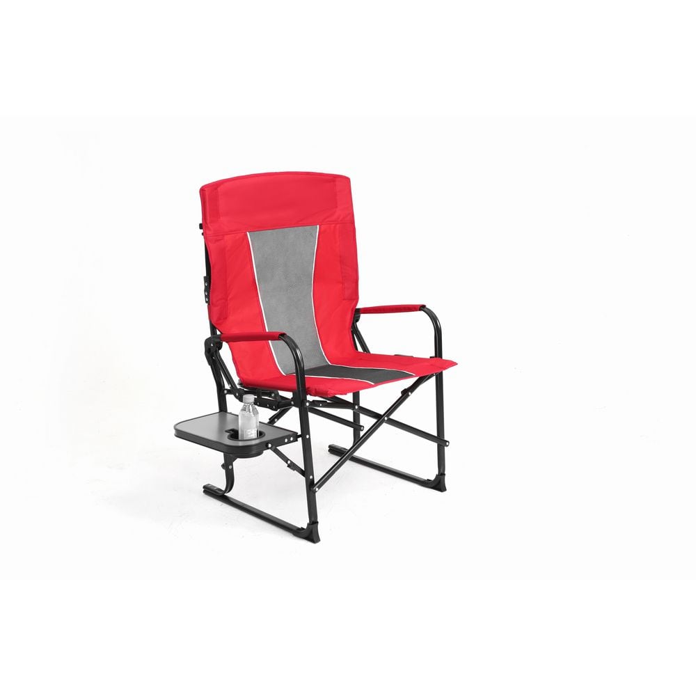 Red Fabric and Black Steel Oversized Folding Camping Chair with Side ...