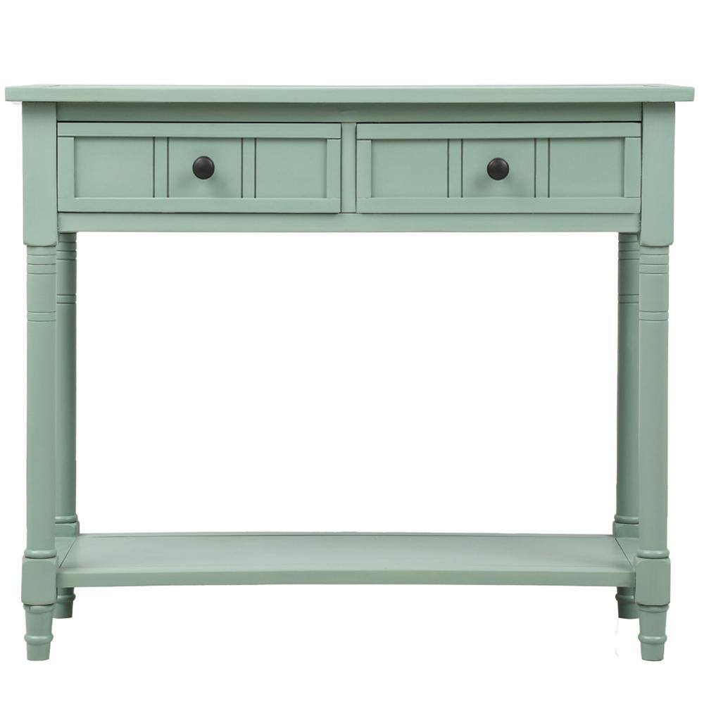 STICKON 35.43 in. Green Standard Rectangle Wood Console Table with 2 ...