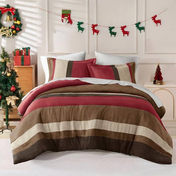 510 Design Boulder Stripe 3-Piece Brick Microfiber Full/Queen Comforter ...