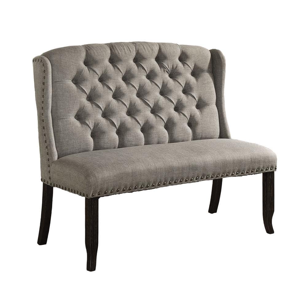 Furniture of America Anthus Light Gray Nailhead Button Tufted High Back ...