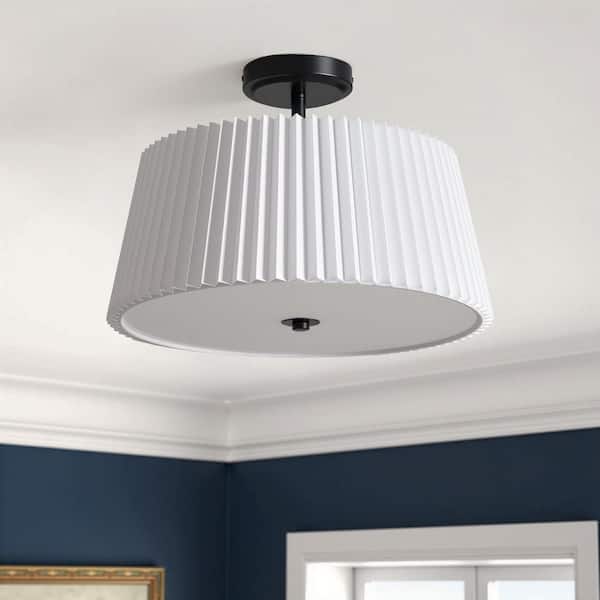 Merra 15.7 in. 3-Light Matte Black Semi-Flush Mount Ceiling Light with ...