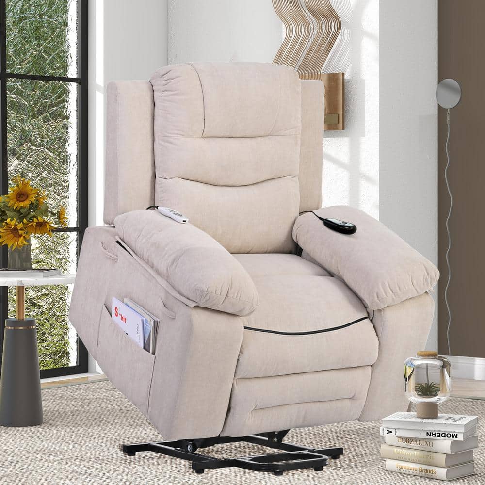 Merax Beige Linen Standard (No Motion) Recliner with Power Lift ...