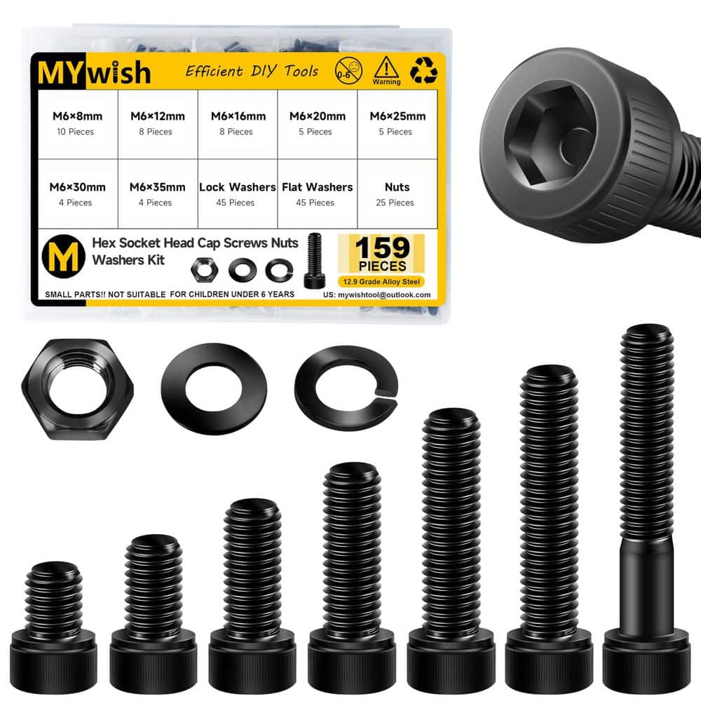 MYWISH 159-Piece M6 x 8-35mm Grade 12.9 Alloy Steel Socket Head Cap ...