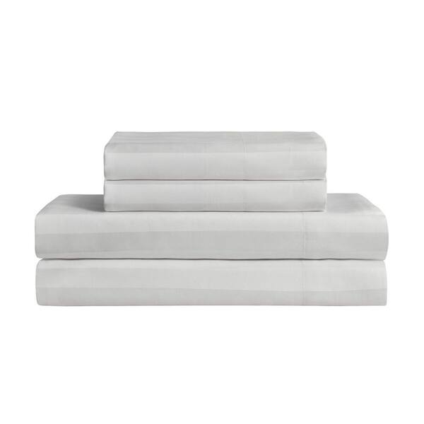 The Sheet Lab Regal Dreams 4-Piece White Striped Cotton Queen Deep ...