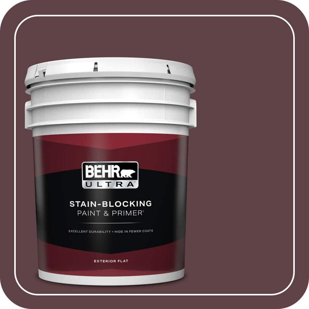 BEHR ULTRA 5 gal. #110F-7 Deep Garnet Flat Exterior Paint & Primer ...