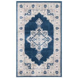 SAFAVIEH Brentwood Navy/Cream 4 ft. x 6 ft. Antique Floral Border Area ...