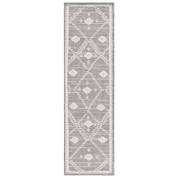 SAFAVIEH Global Dark Gray/Ivory 2 ft. x 8 ft. Aztec Diamond Indoor ...