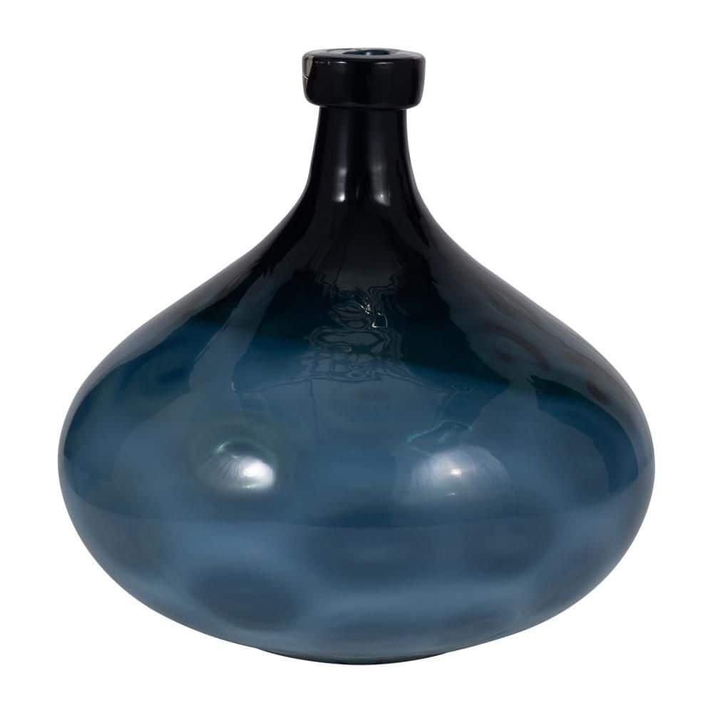 Liv & Skye 13 in. Blue Glass Round Coastal Dimple Decorative Vase 18013 ...