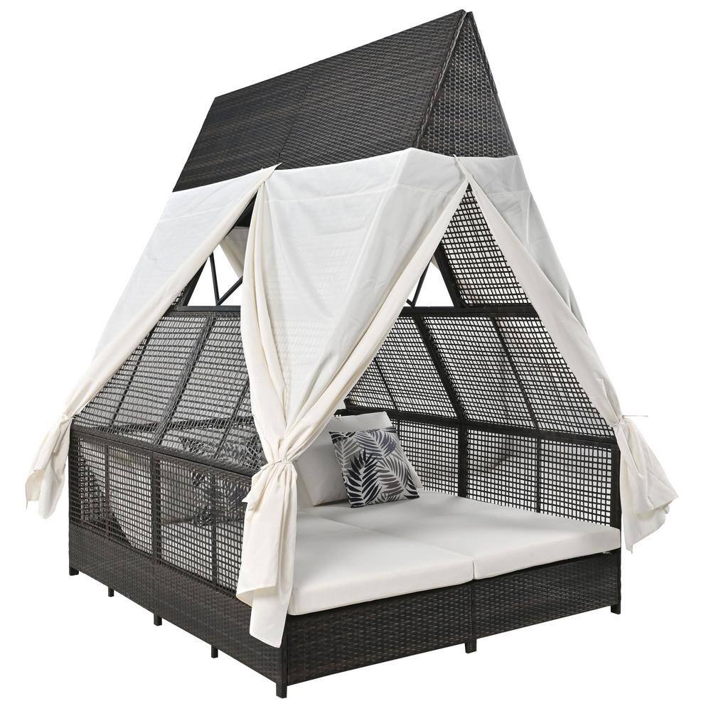 Nestfair Wicker Outdoor Day Bed Lounge Bed with Adjustable Backrest ...