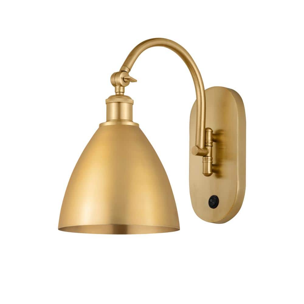 Innovations Metal Bristol 1-Light Satin Gold Wall Sconce with Gold ...