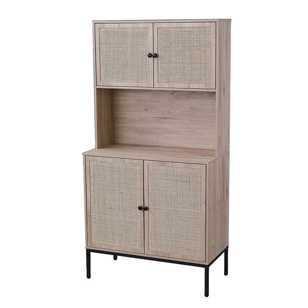 mieres Cassie Beige Mid-Century Modern Kitchen Pantry Storage Cabinet ...