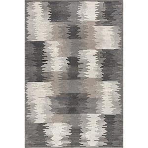 RUGS USA Memento Abstract Reversible Wool Charcoal 5 ft. x 8 ft. Indoor/Outdoor Patio Area Rug ...