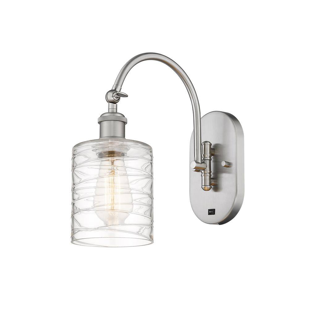 Innovations Cobbleskill 1-Light Brushed Satin Nickel, Deco Swirl Wall Sconce with Clear Glass ...