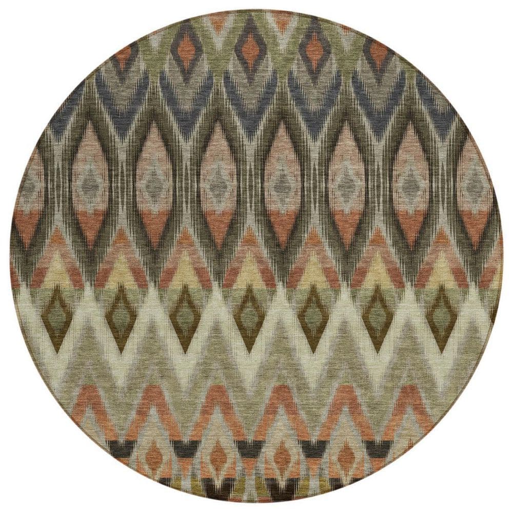 HomeRoots Taupe, Olive Green, Beige 8 ft. Round Woven Oriental ...