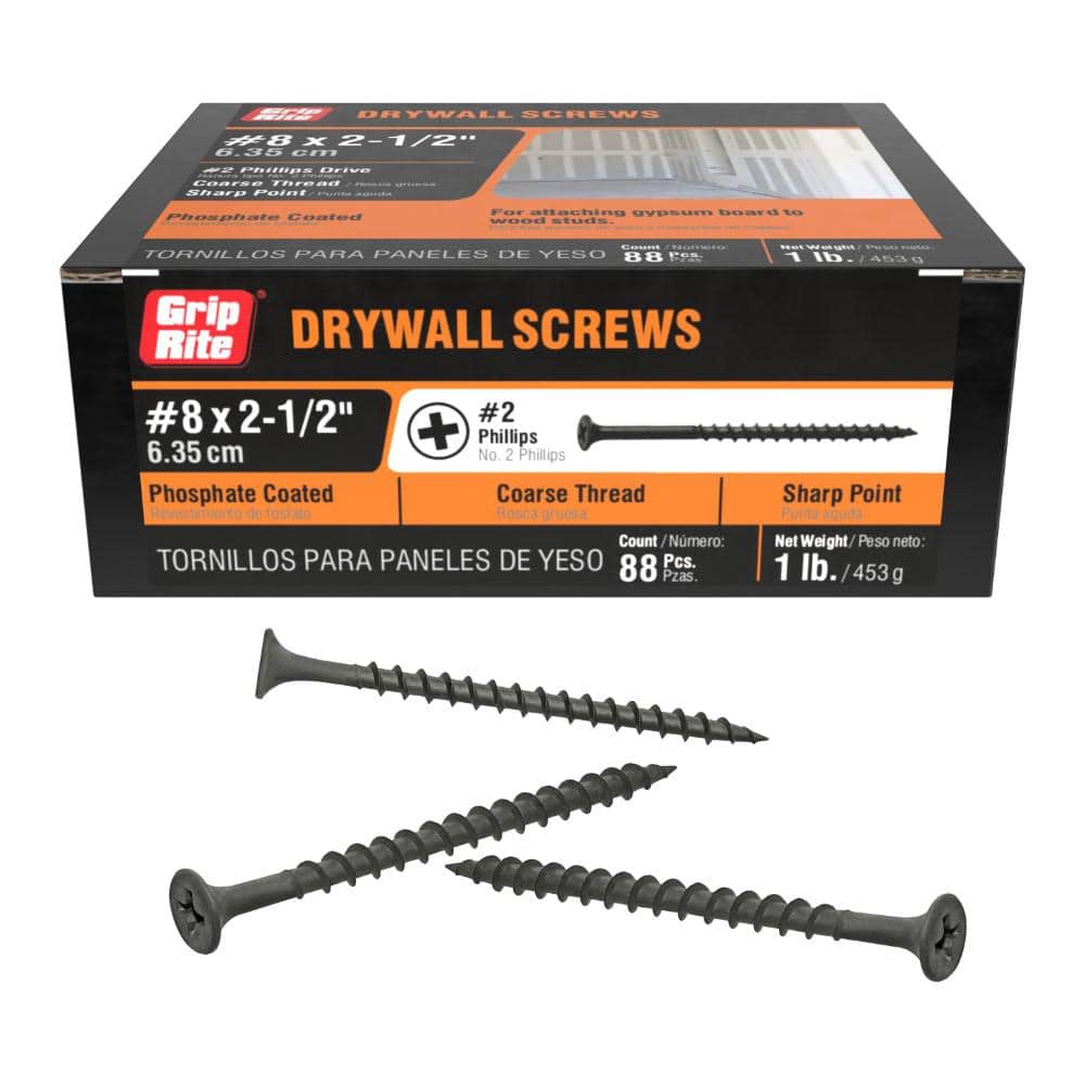 Grip-Rite #8 x 2-1/2 in. #2 Phillips Bugle Head Coarse Thread Drywall ...