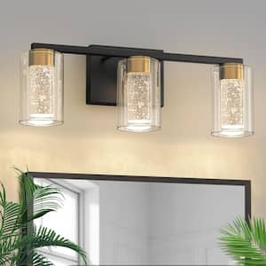 YANSUN 18 in. 3-Light Black Crystal Integrated LED Vanity Light for ...