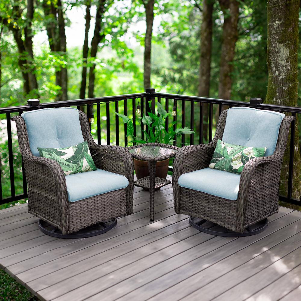 Gardenbee 3-Piece Wicker Swivel Outdoor Rocking Chairs Patio ...
