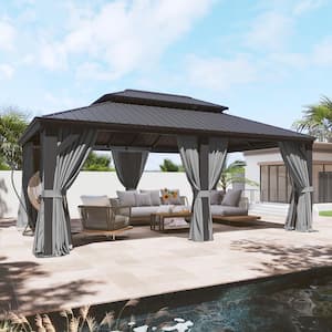 Sizzim 24 ft. x 14 ft. Outdoor Double Roof Hardtop Gazebo with Gutters ...