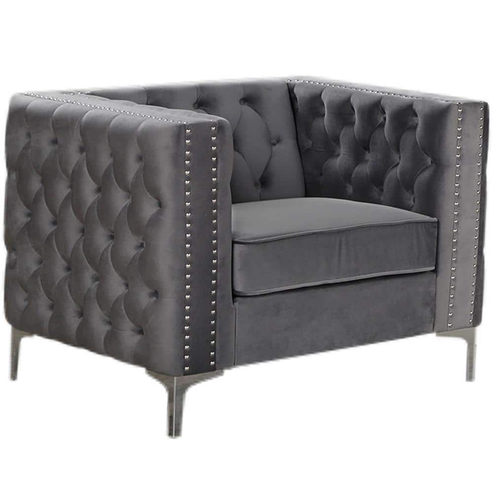 Best Master Furniture Fleming Gray Tufted Velvet Arm Chair F004GCH ...